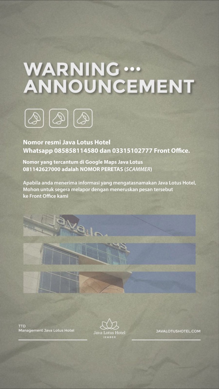 PENGUMUMAN Nomer Resmi Telepon dan Rekening Bank dari Java Lotus Hotel ...